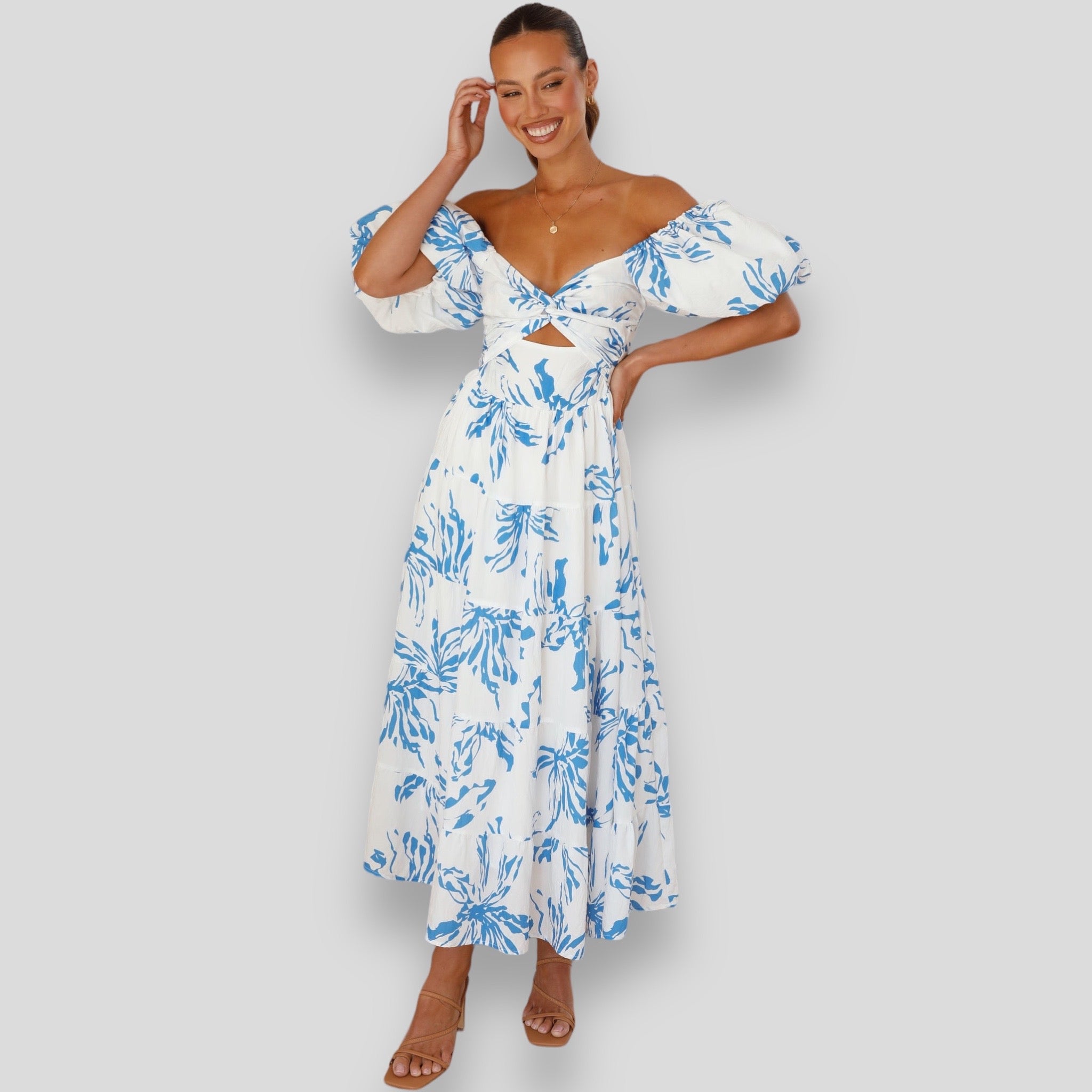 TEISA MAXI DRESS -BLUE/WHITE – Chelsea Avenue